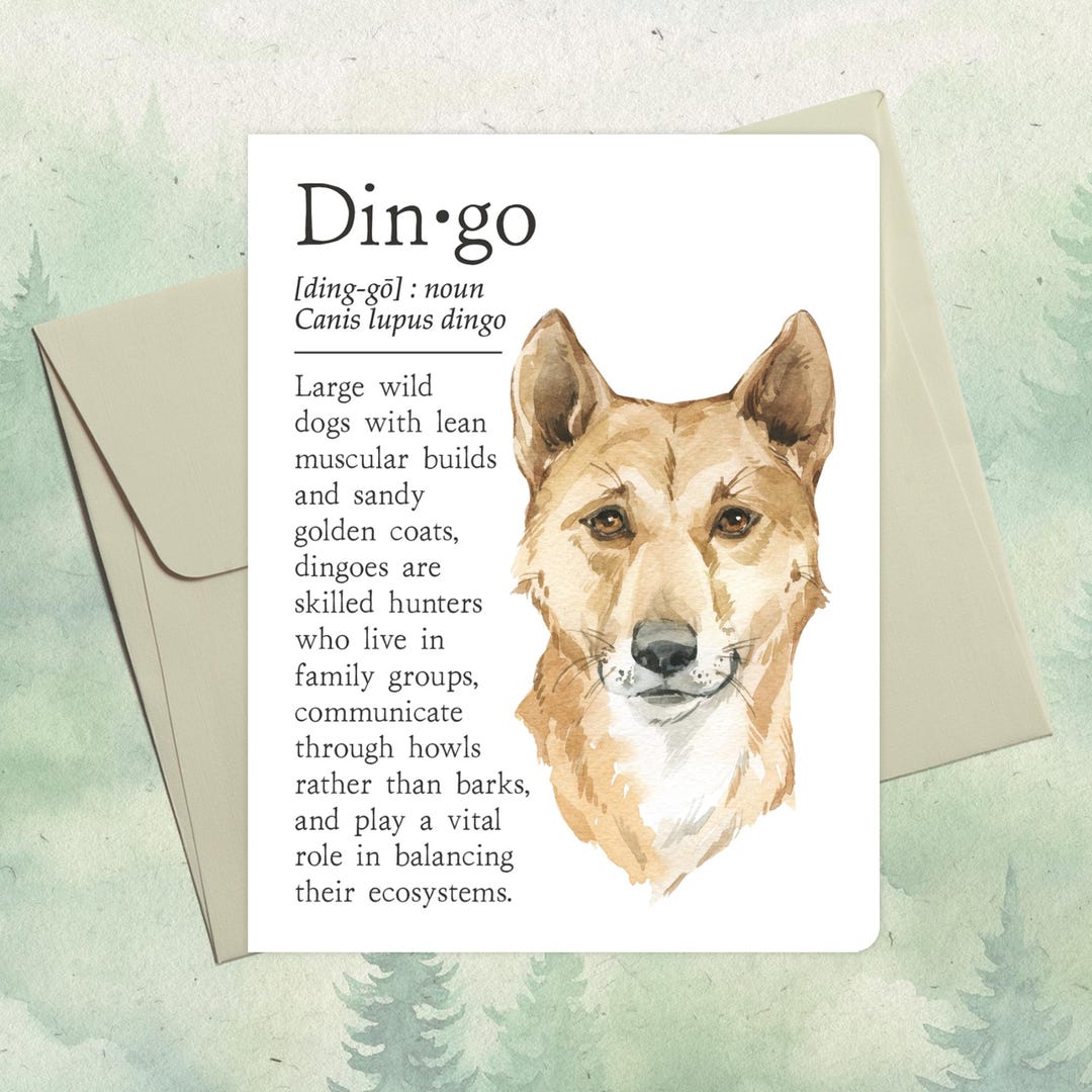 Handmade Dingo Card, Cute Animal Lover Gift, Dictionary Definition ...