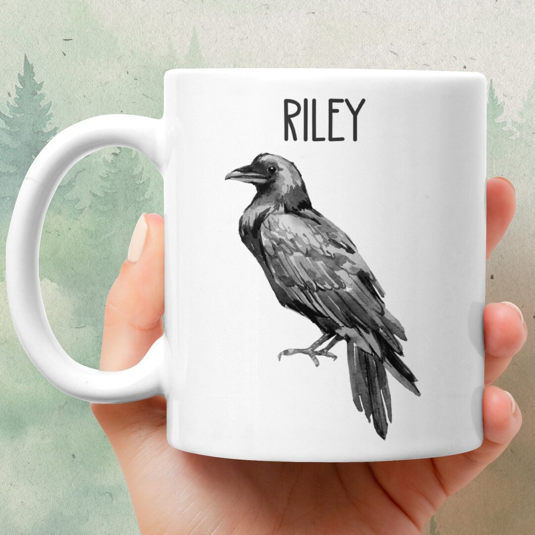 Raven Mug - Personalized Ceramic Coffee Mug - Watercolor - Etsy