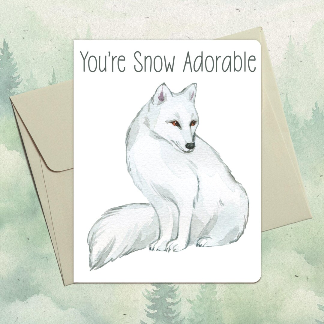 Custom Handmade Arctic Fox Card, Cute Animal Lover Gift, Personalized ...