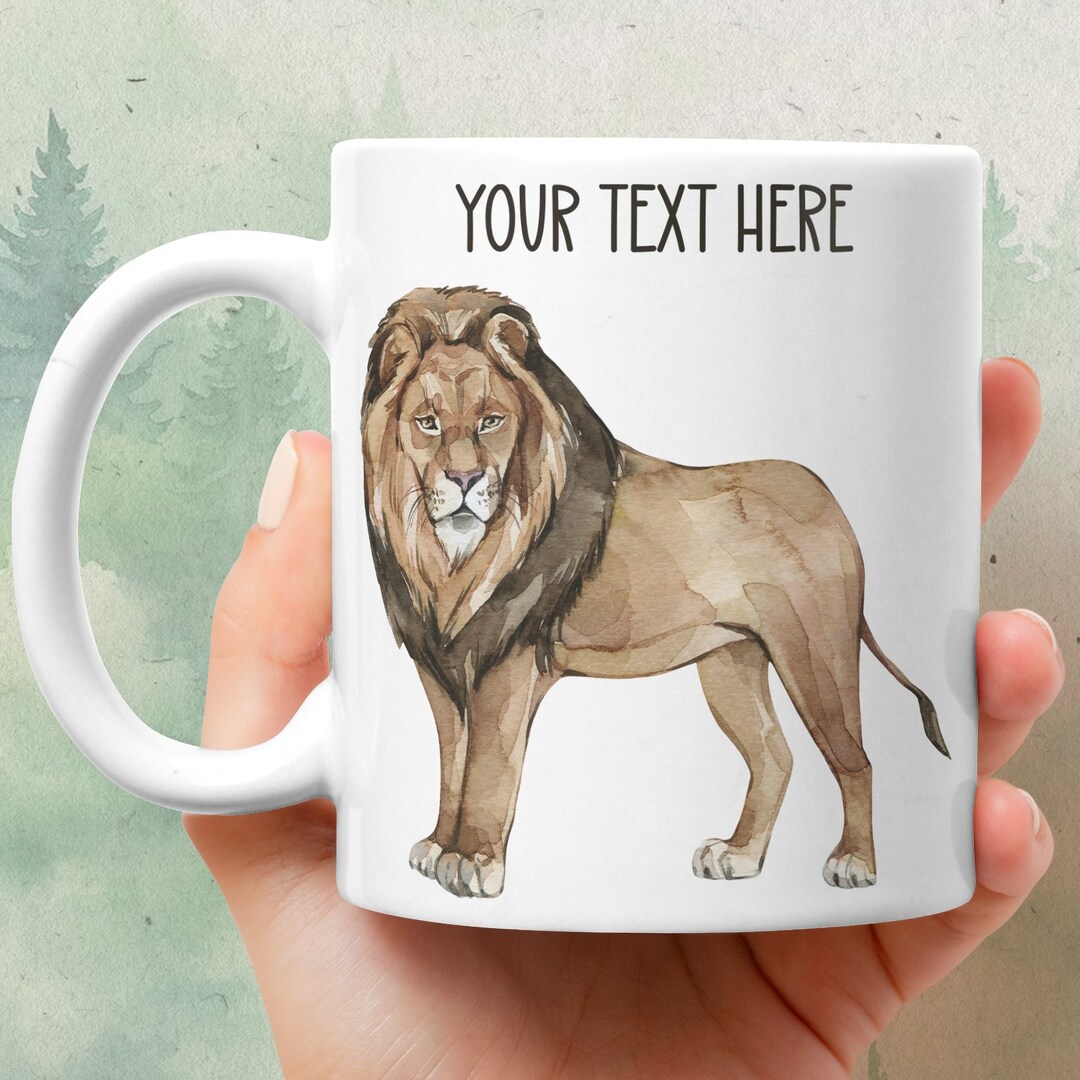 Lion Mug - Personalized Ceramic Coffee Mug - Watercolor - Etsy