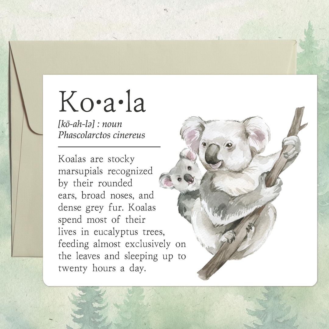 Handmade Koala Mother's Day Card, Cute Animal Lover Gift, Dictionary ...