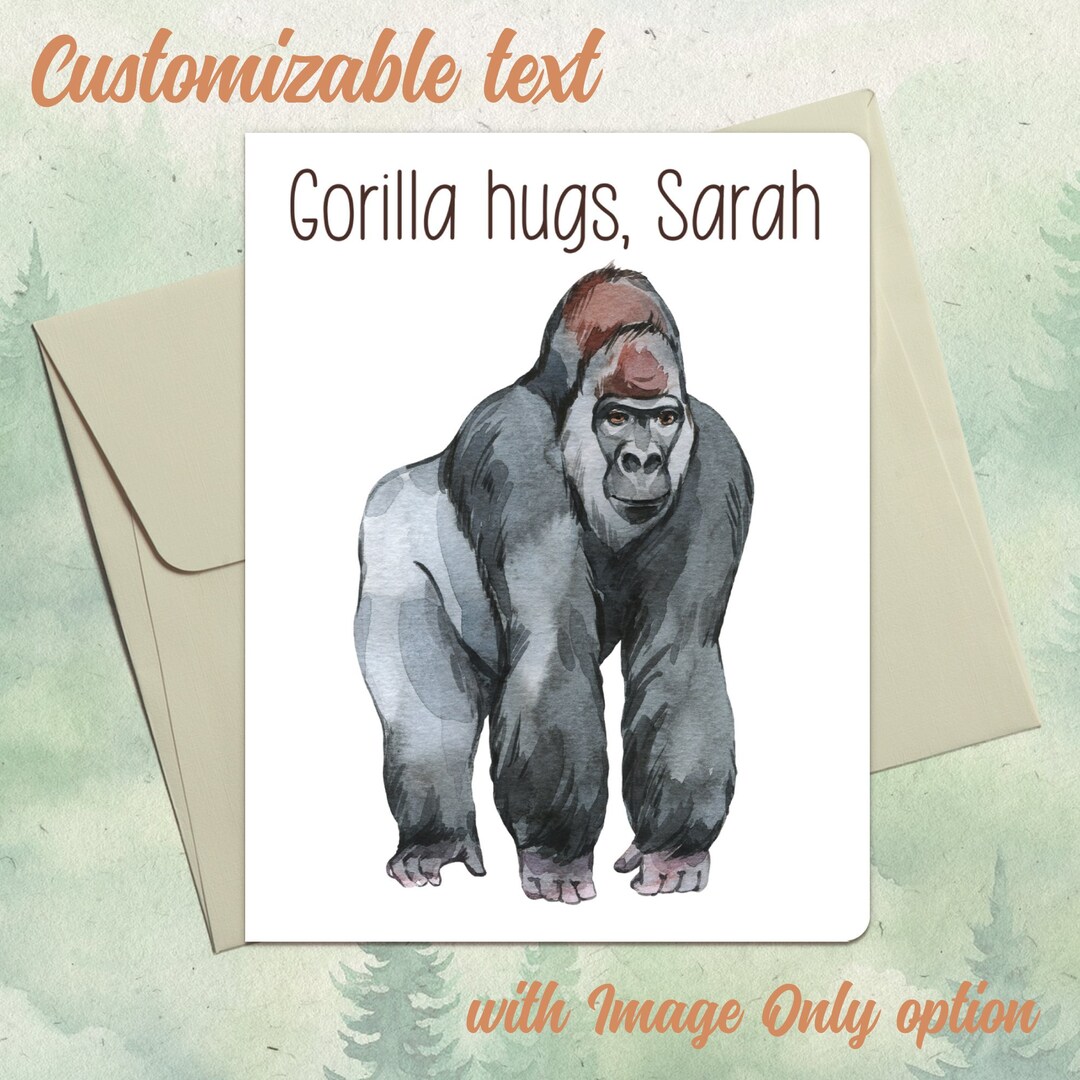 Gorilla Card. Personalized Handmade Greeting Card. Ape Card and Sticker ...