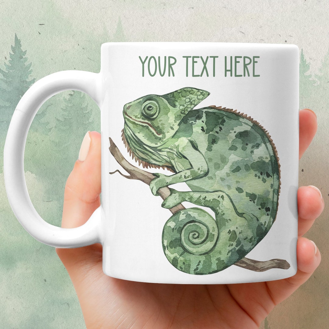 Chameleon Mug Personalized Ceramic Coffee Mug Watercolor - Etsy