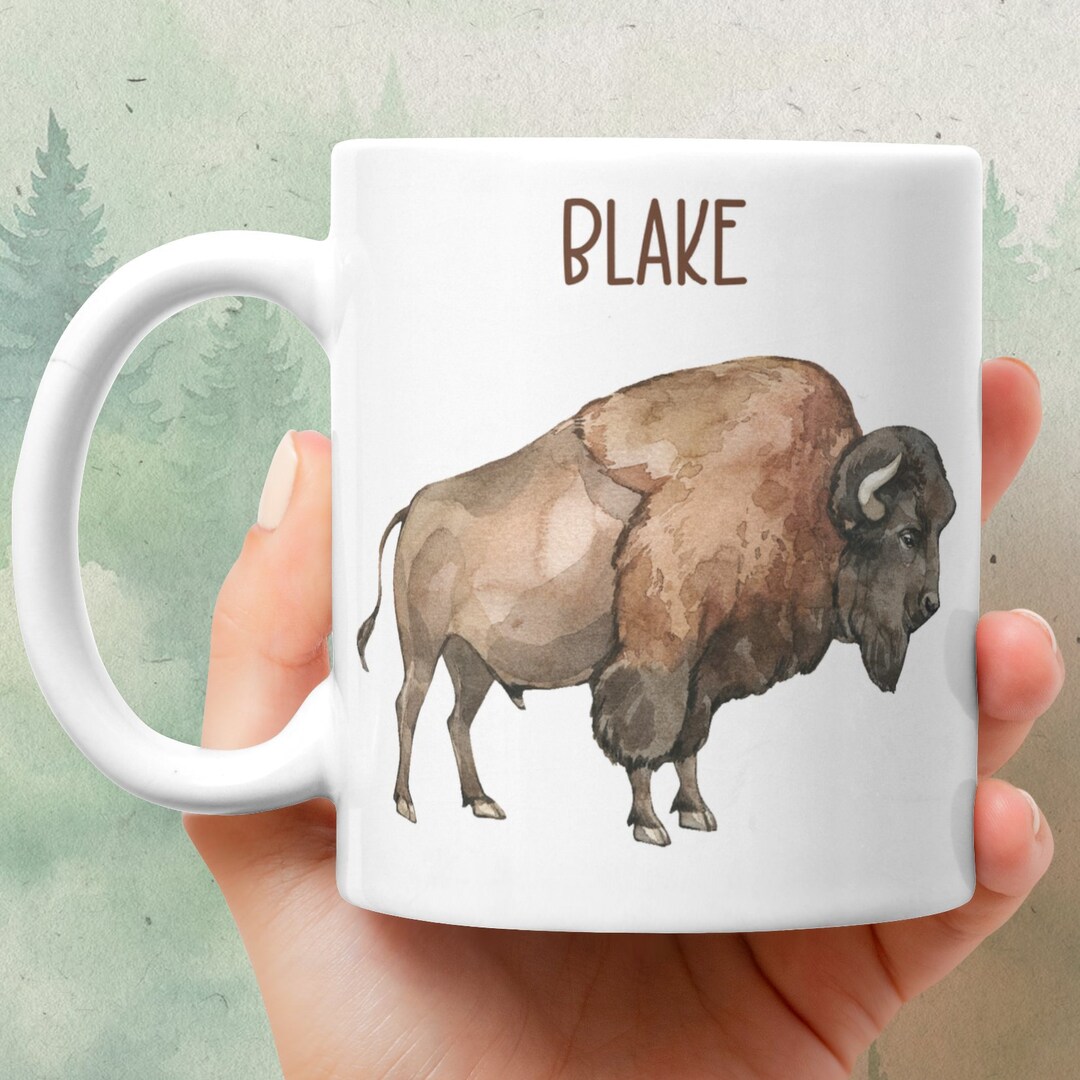 Bison Mug - Personalized Ceramic Coffee Mug - Watercolor - Etsy