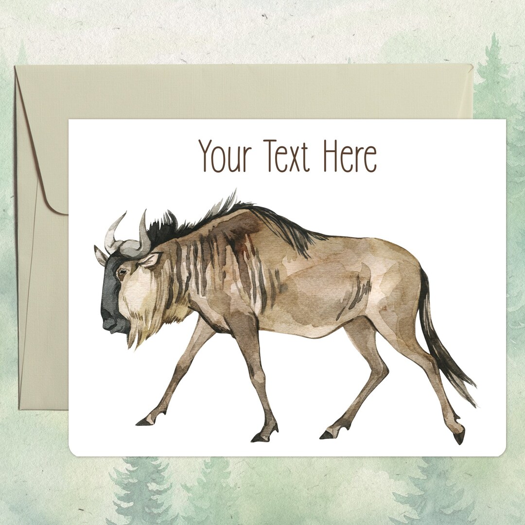 Wildebeest Card. Personalized Handmade Greeting Card. Animal Lover ...