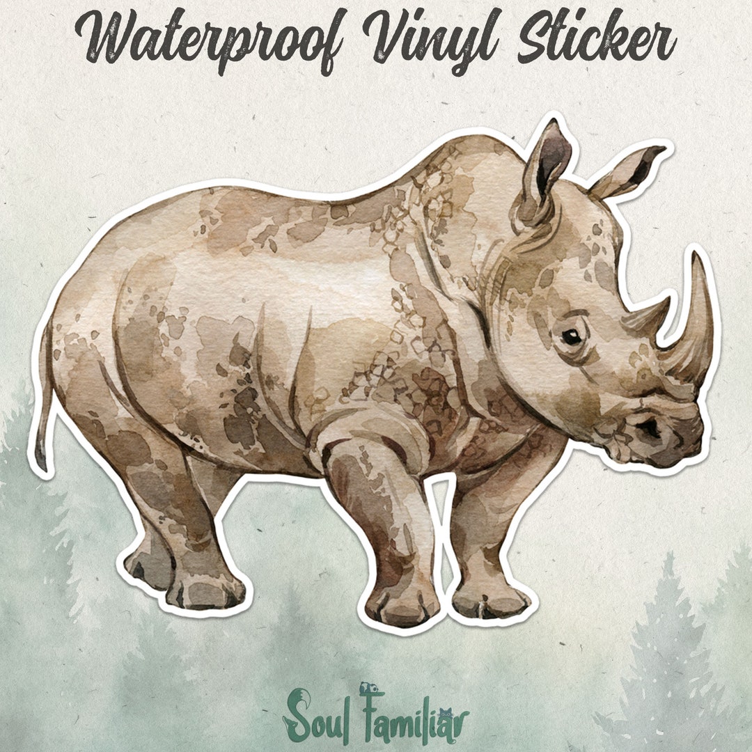 Rhino Sticker Waterproof Vinyl Decal Watercolor - Etsy