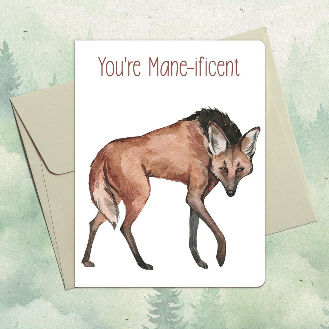 Custom Handmade Maned Wolf Card, Cute Animal Lover Gift, Personalized ...