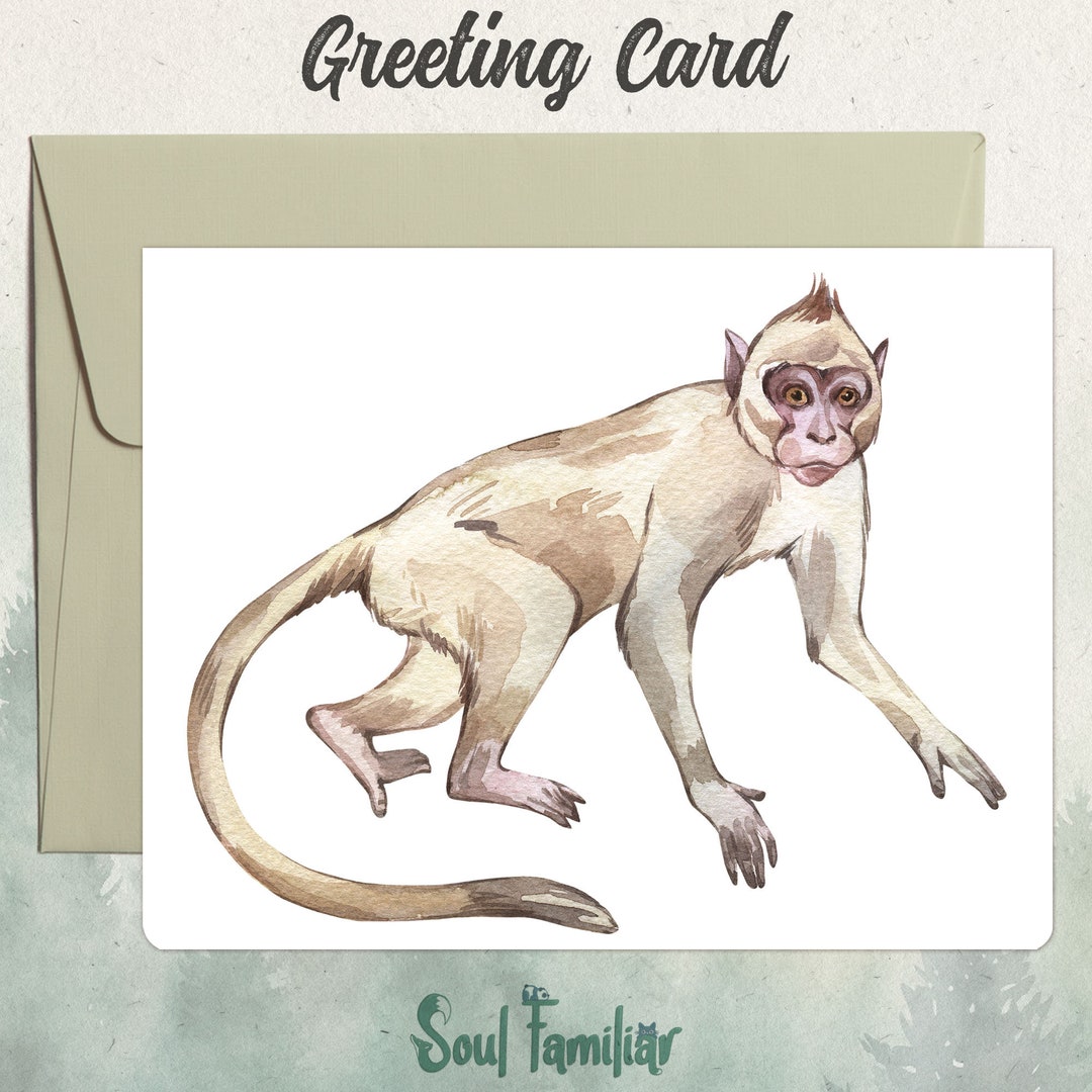 Monkey Greeting Card Watercolor Monkey Art Blank Inside - Etsy