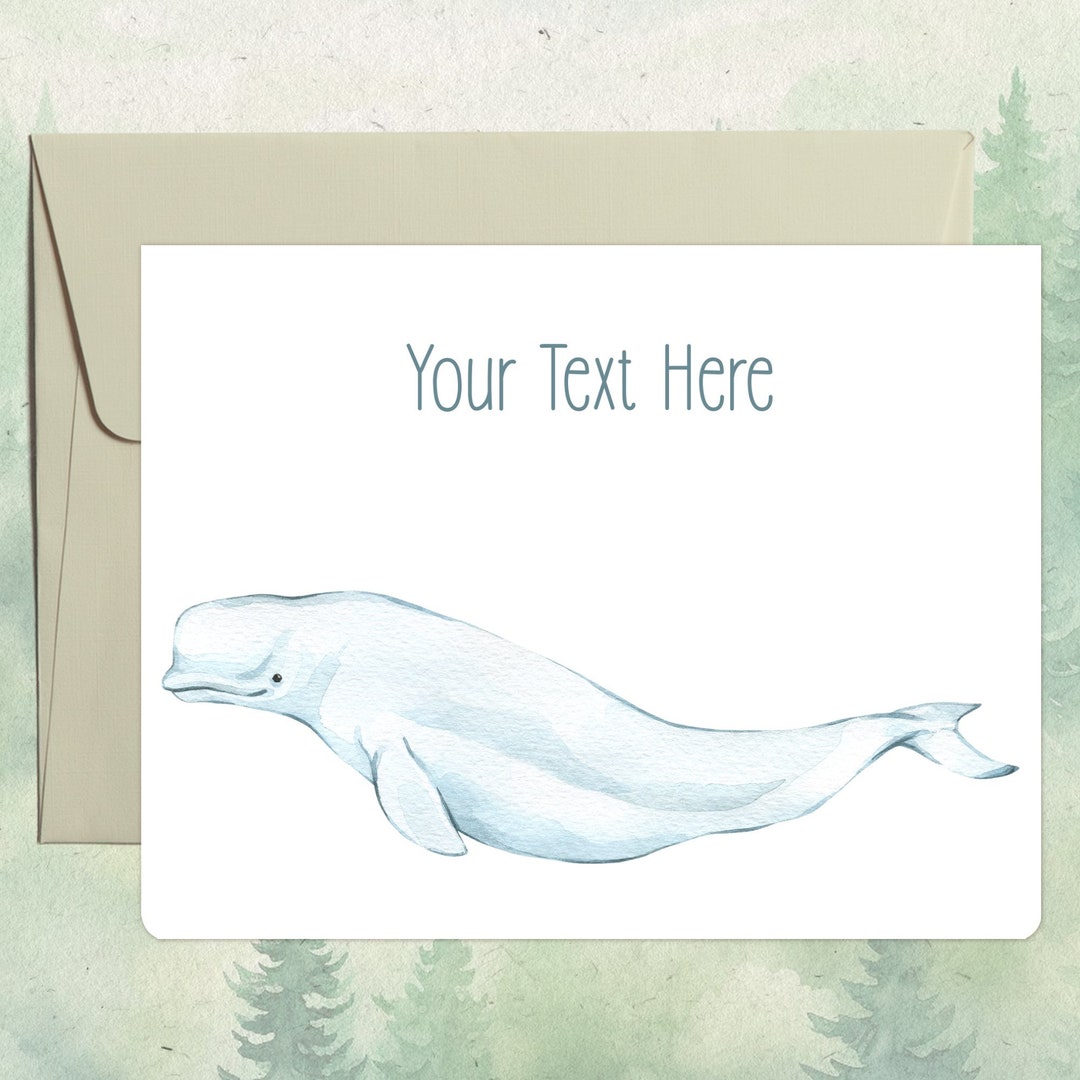 Beluga Whale Card. Personalized Handmade Greeting Card. Whale Card and ...