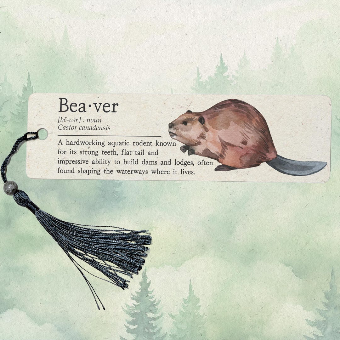 Watercolor Beaver Bookmark, Dictionary Definition Art, Cute Book Lover ...