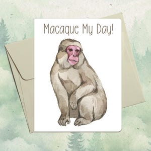 Custom Handmade Macaque Card, Cute Animal Lover Gift, Personalized ...