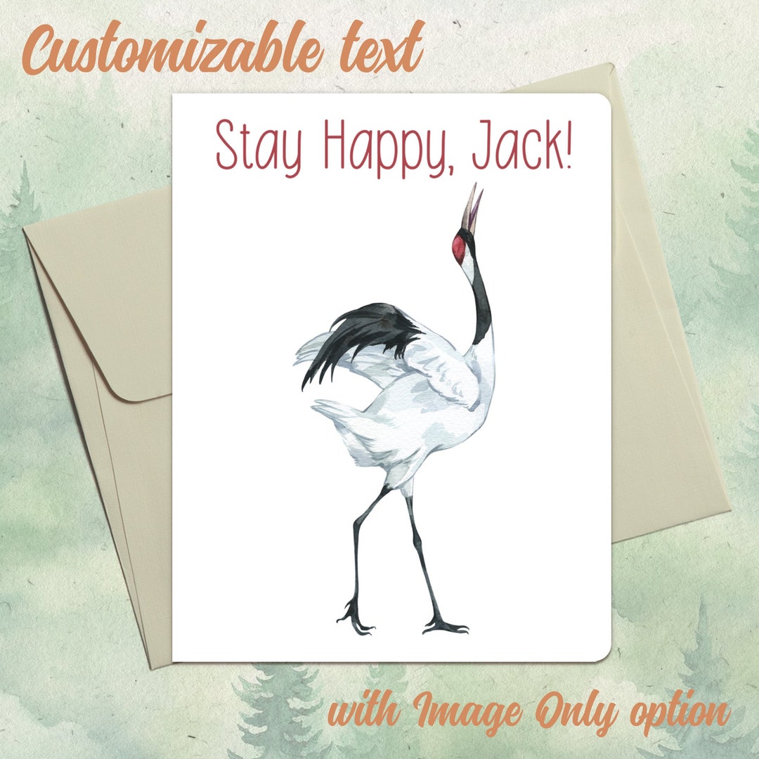 Red Crowned Crane Card. Personalized Handmade Greeting Card. Bird Card ...