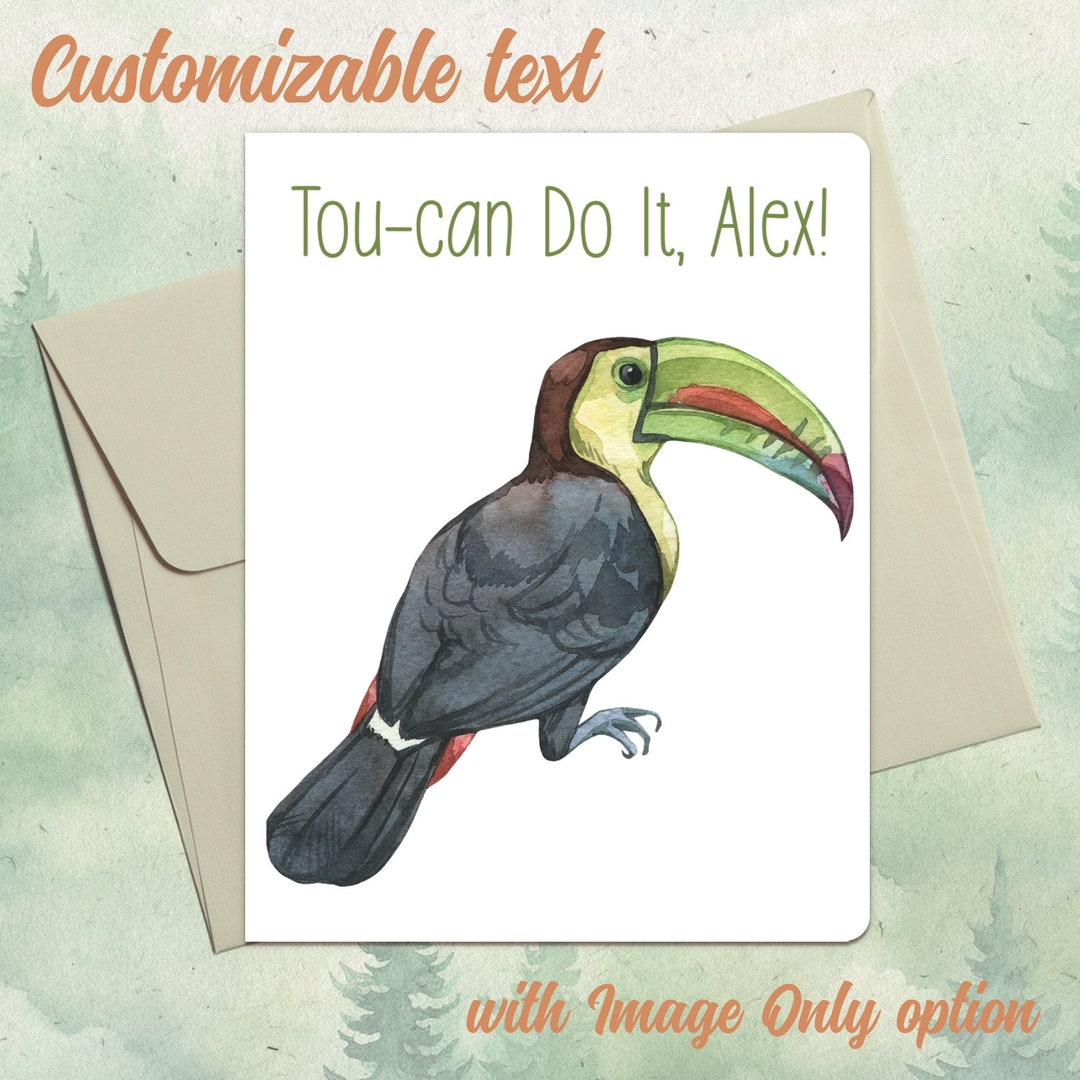 Toucan Card. Personalized Handmade Greeting Card. Bird Card and Sticker ...