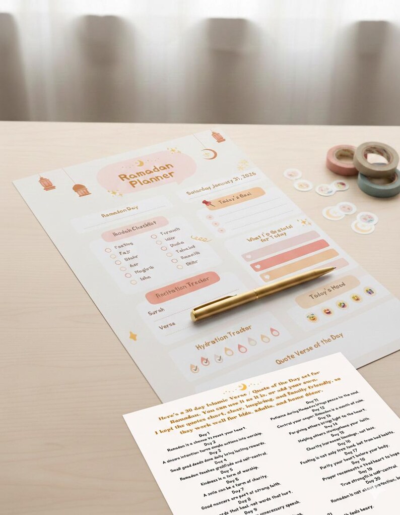 Ramadan Planner Printable | Daily Ibadah Checklist, Quran Recitation ...
