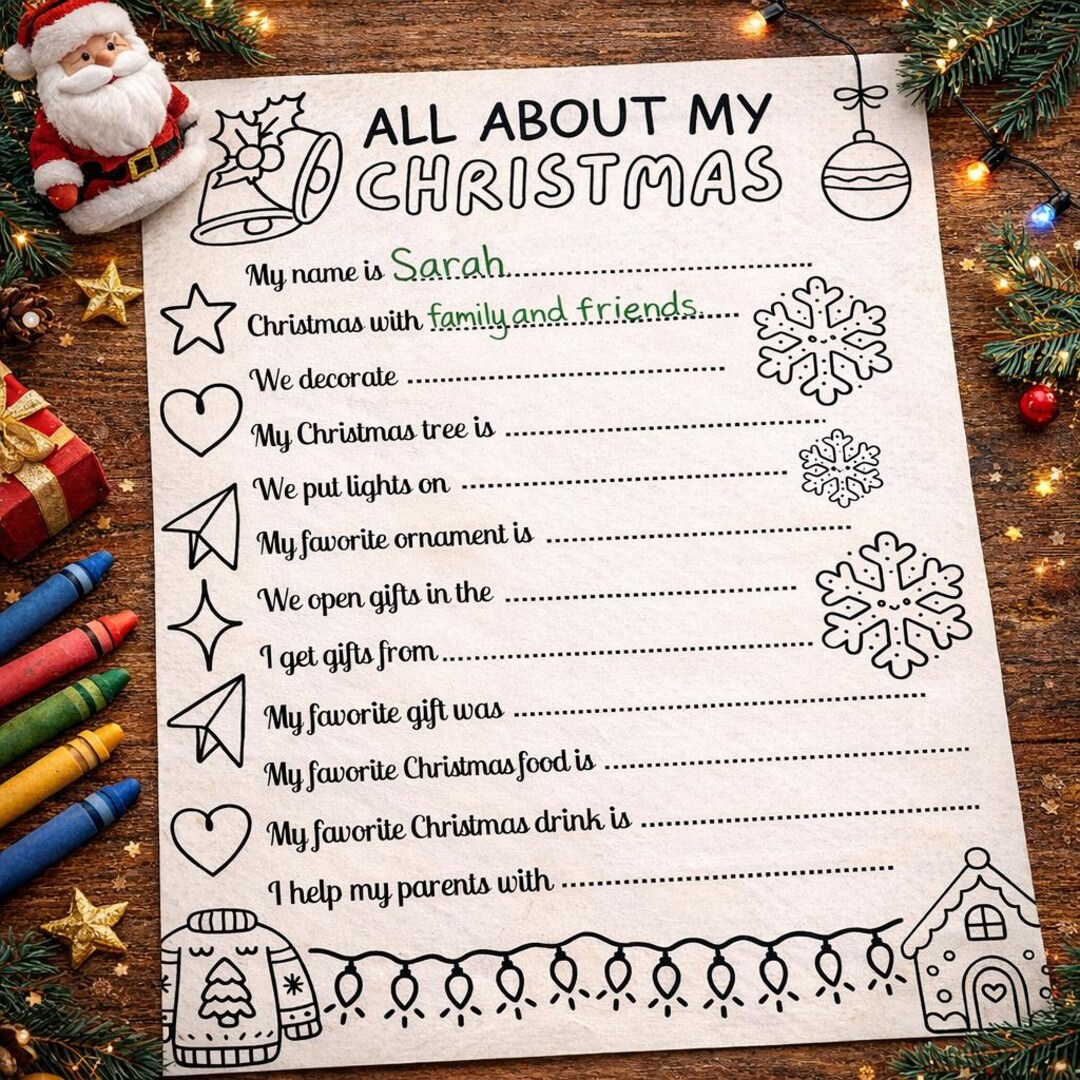 All About My Christmas Worksheet, Kids Christmas Questionnaire, Holiday ...