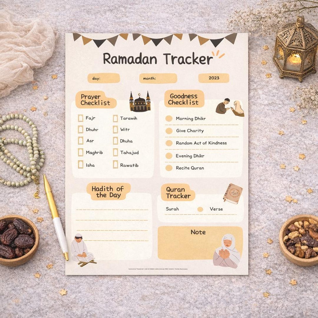 Daily Ramadan Beige Tracker Printable PDF | Islamic Prayer Checklist ...
