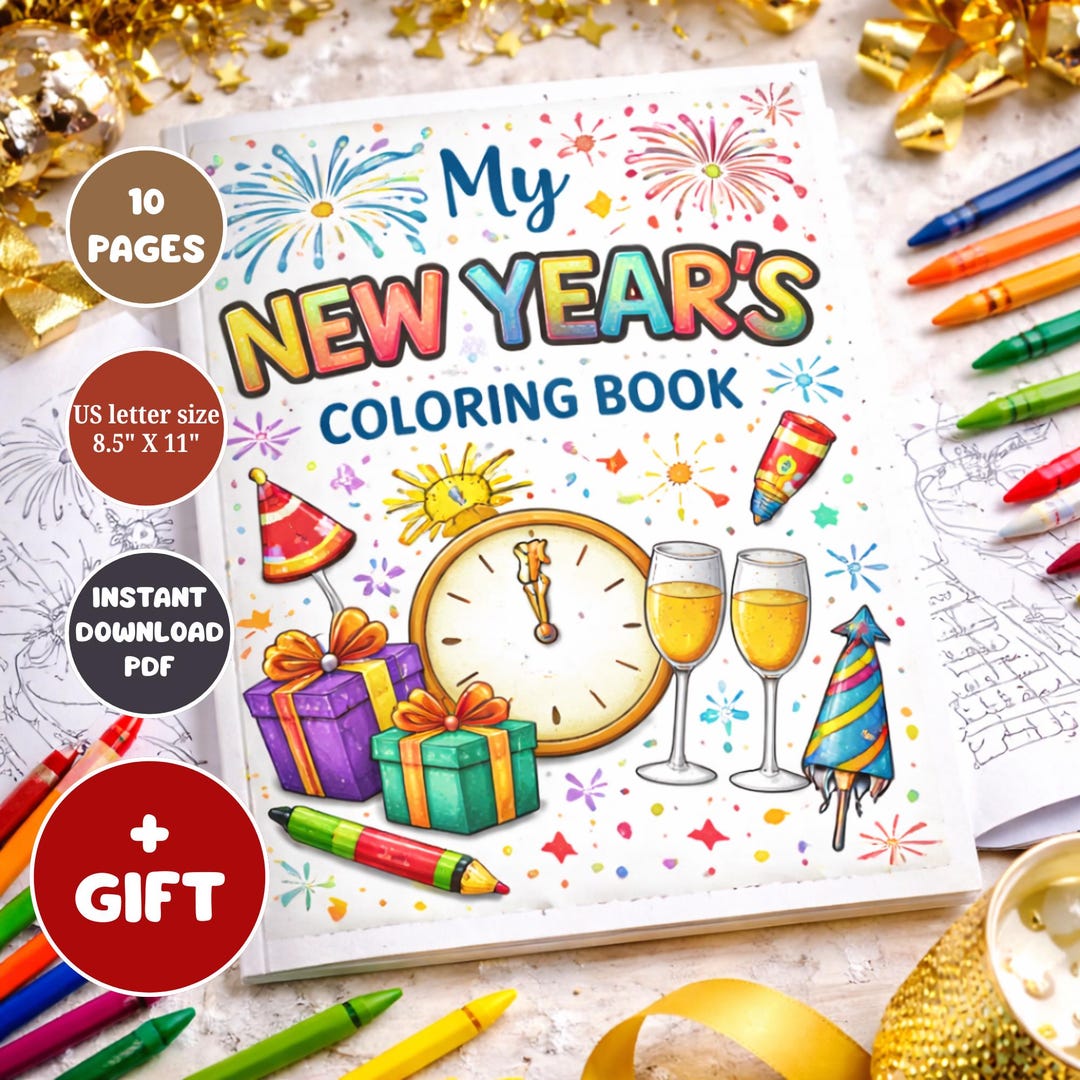 Printable New Year 2026 Coloring Book for Kids | 10 Fun Celebration ...