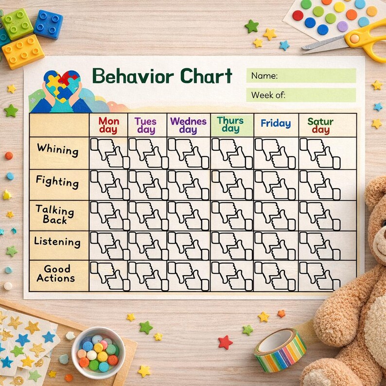 Printable Behavior Chart for Kids | Autism Friendly Responsibility ...
