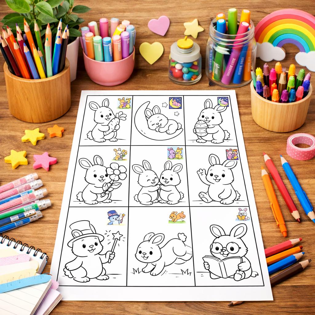 Rabbit Coloring Page for Kids Printable – Cute Bunny Coloring Pages, 9 ...