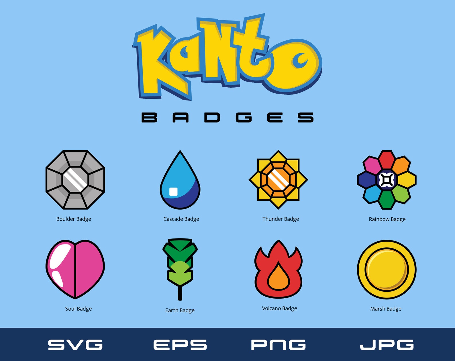 Kanto Gym Badges SVG, Paper Craft Cricut, Boulder, Cascade, Marsh ...