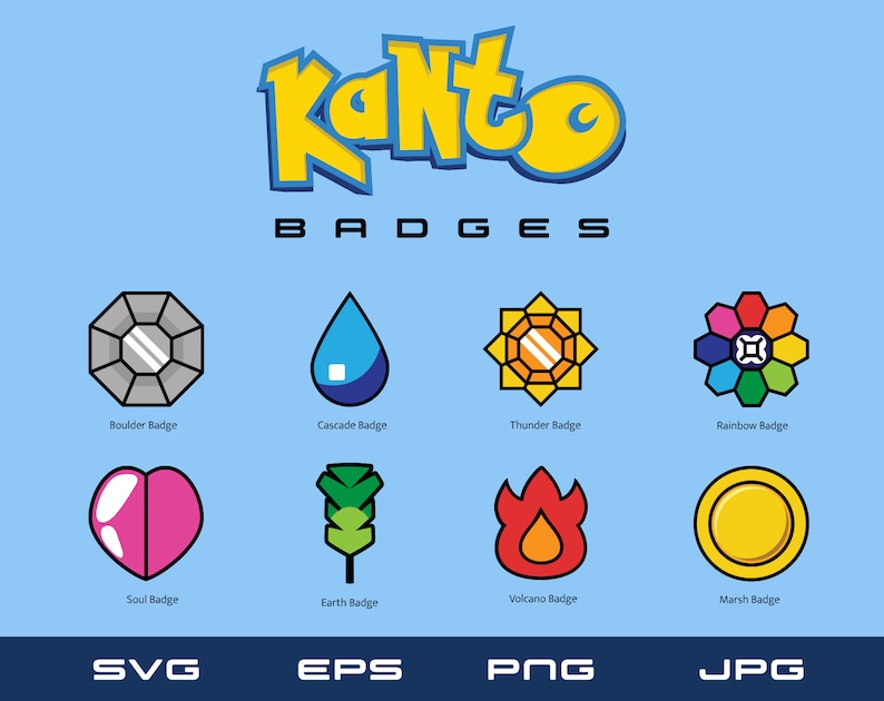 Kanto Gym Badges SVG, Paper Craft Cricut, Boulder, Cascade, Marsh ...