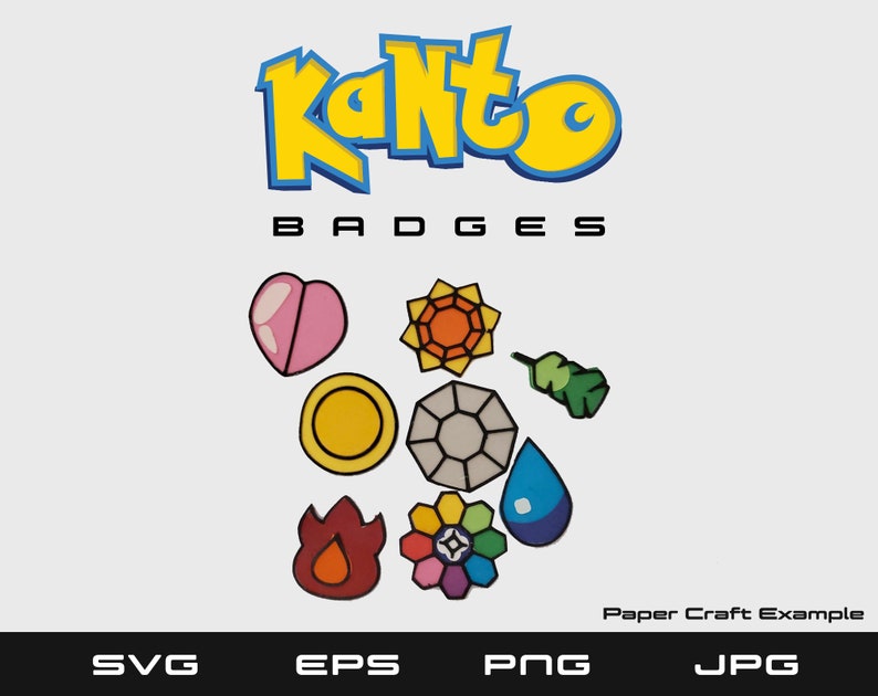 Kanto Gym Badges SVG, Paper Craft Cricut, Boulder, Cascade, Marsh ...