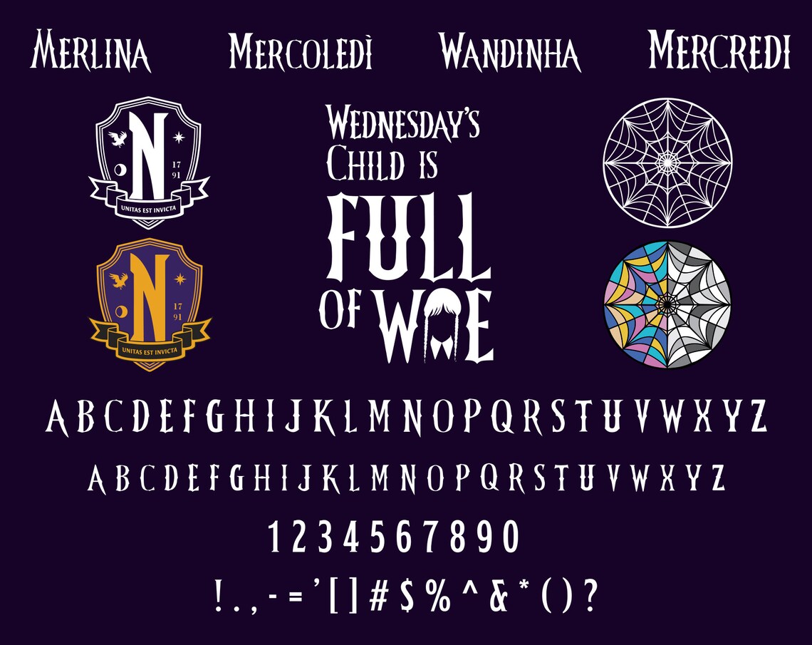 Wednesday Font Alphabet Letters for Addams Family, Full of Woe ...