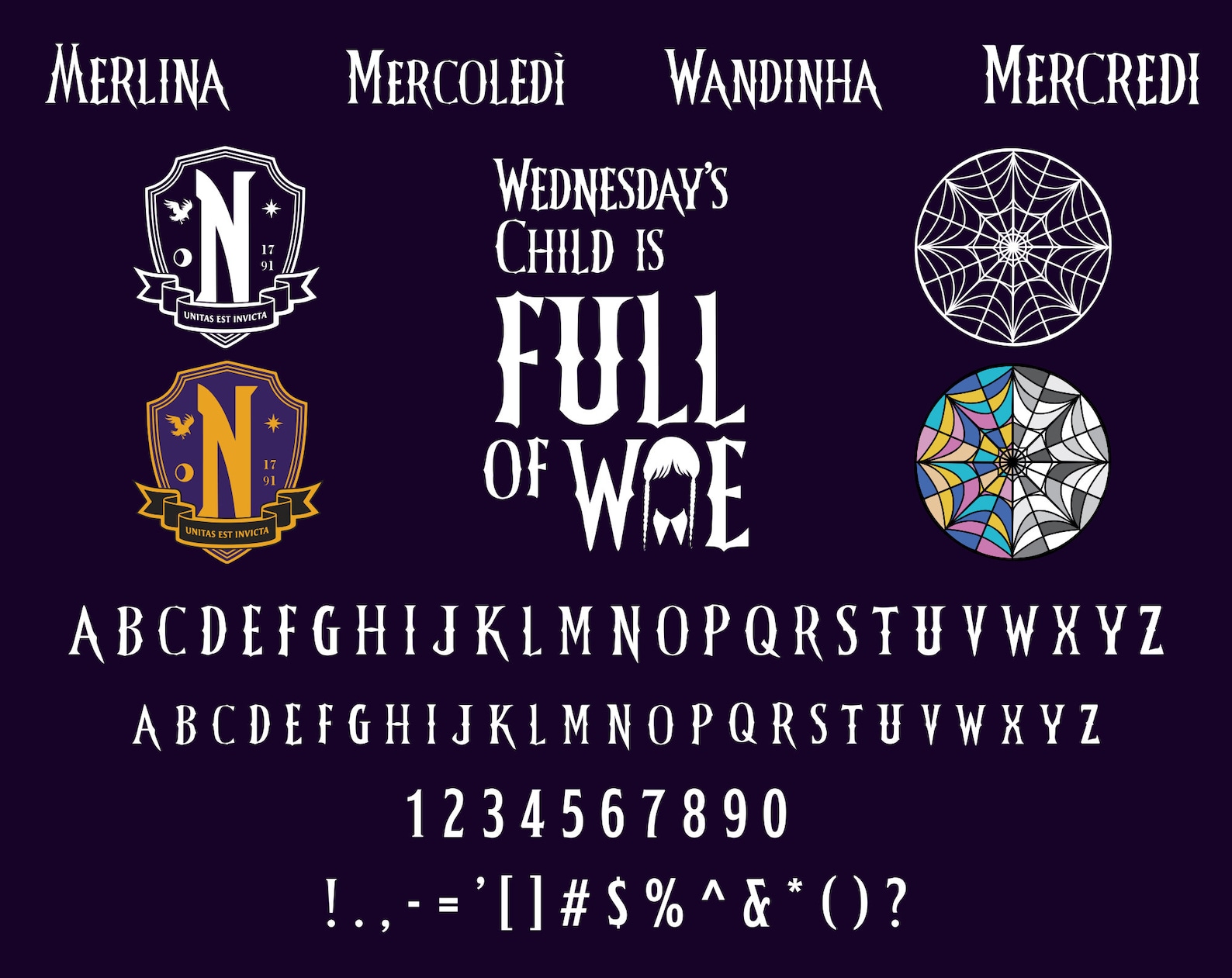 Wednesday Font Alphabet Letters for Addams Family, Full of Woe ...