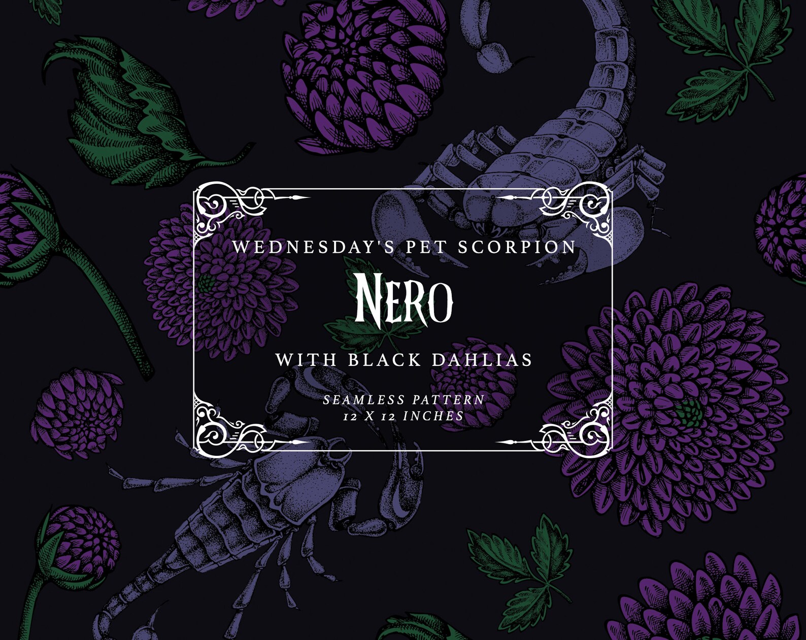Wednesday Seamless Pattern JPG Scorpion & Black Dahlia Flower - Etsy