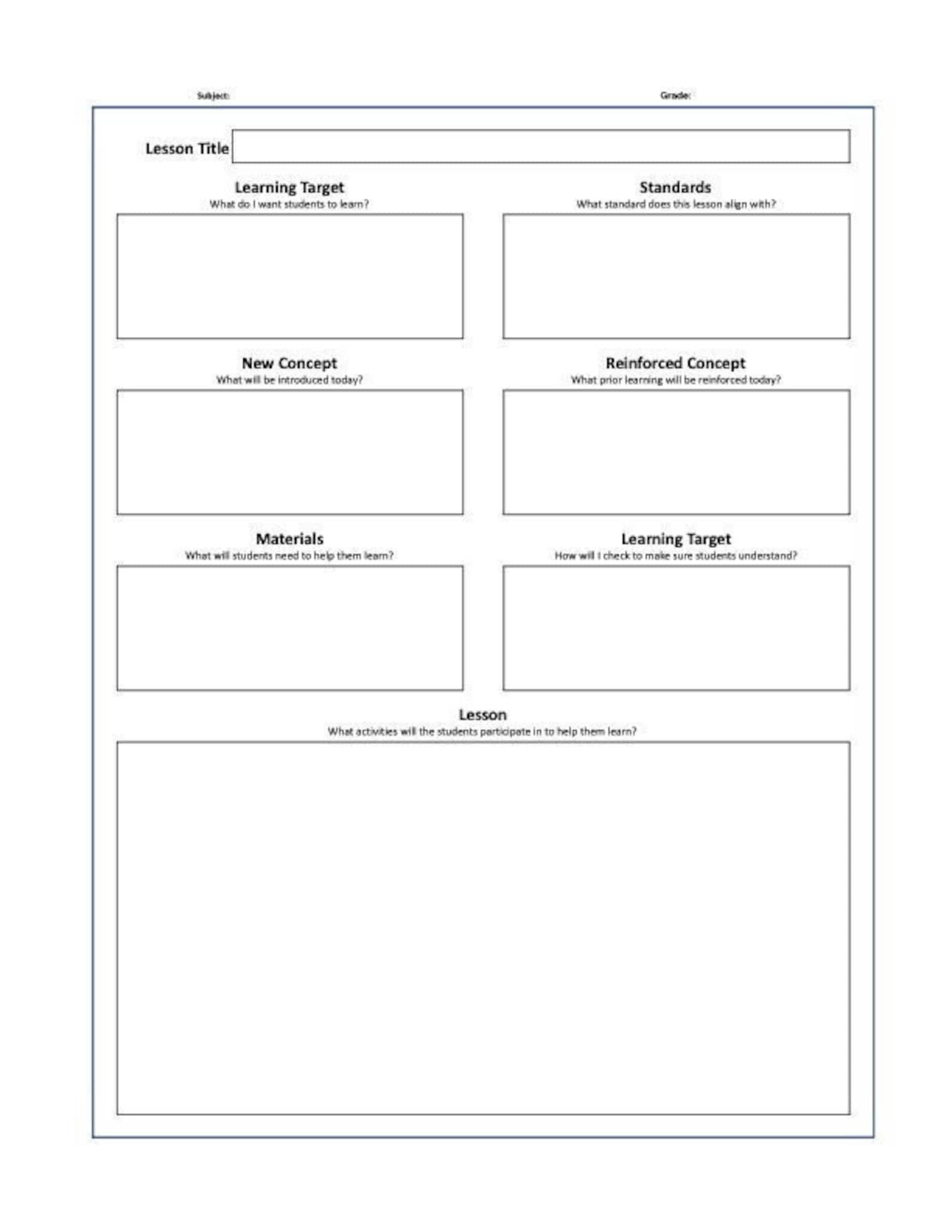 Standards Based Grading Lesson Plan Template - Etsy