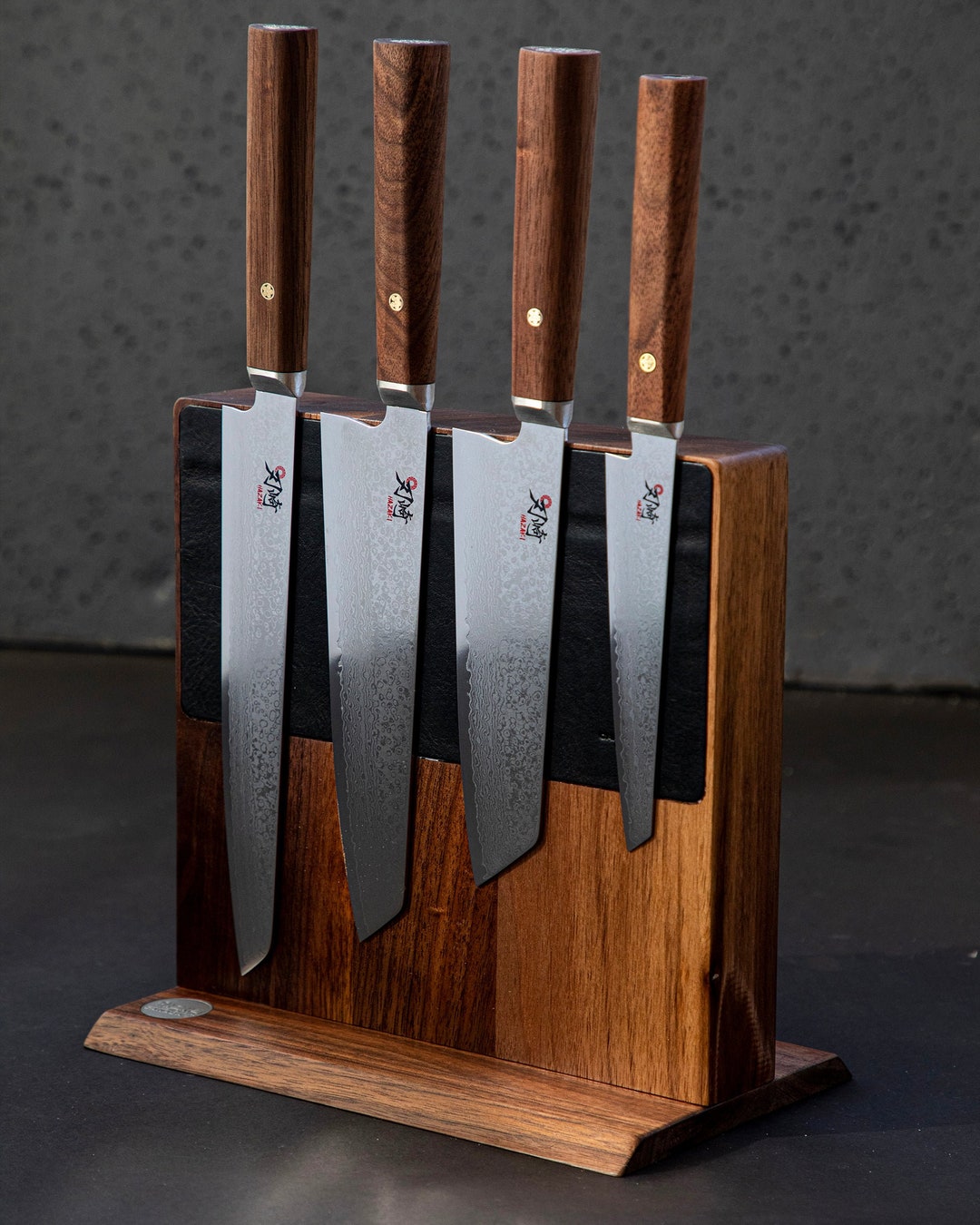 Magnetic Knife Block Walnut and Leather - Etsy