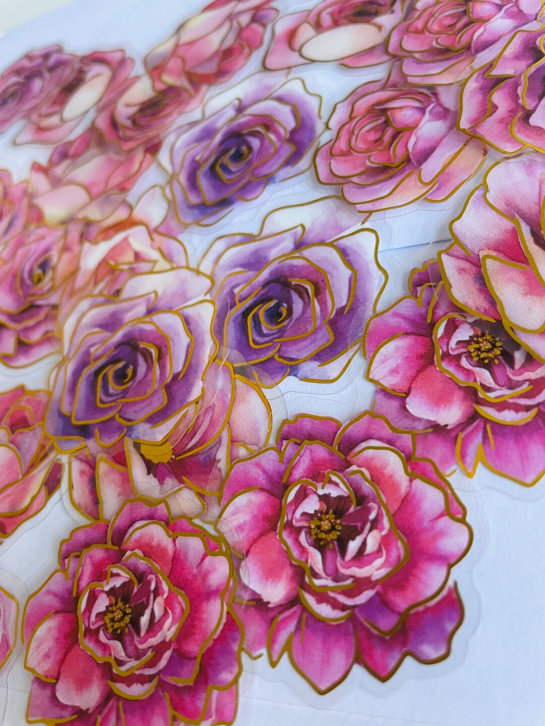 10 Pink Gold Flowers Sticker Set, Rose Stickers, Wild Flower Bouquet ...