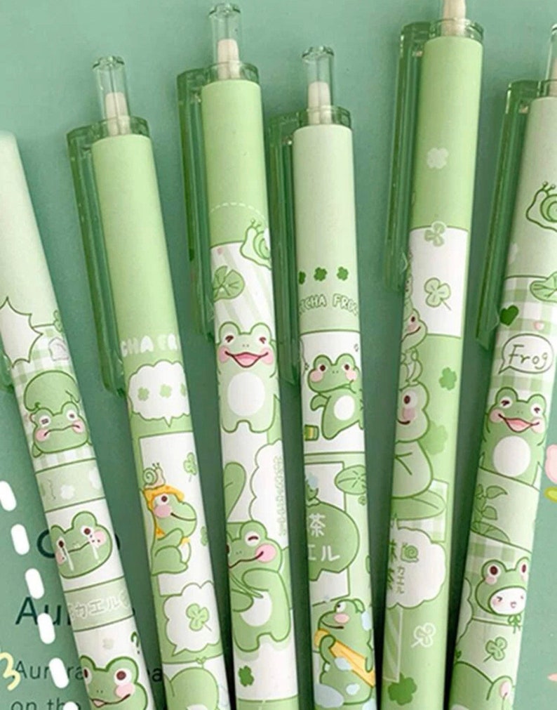 Kawaii Frog Pen Green Frog Pen Kawaii Kitsch 0.5mm Black Gel - Etsy UK
