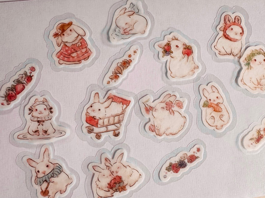 Set of Watercolour Bunny | Cat | Rabbit Animal Stickers | Tiny Stickers ...