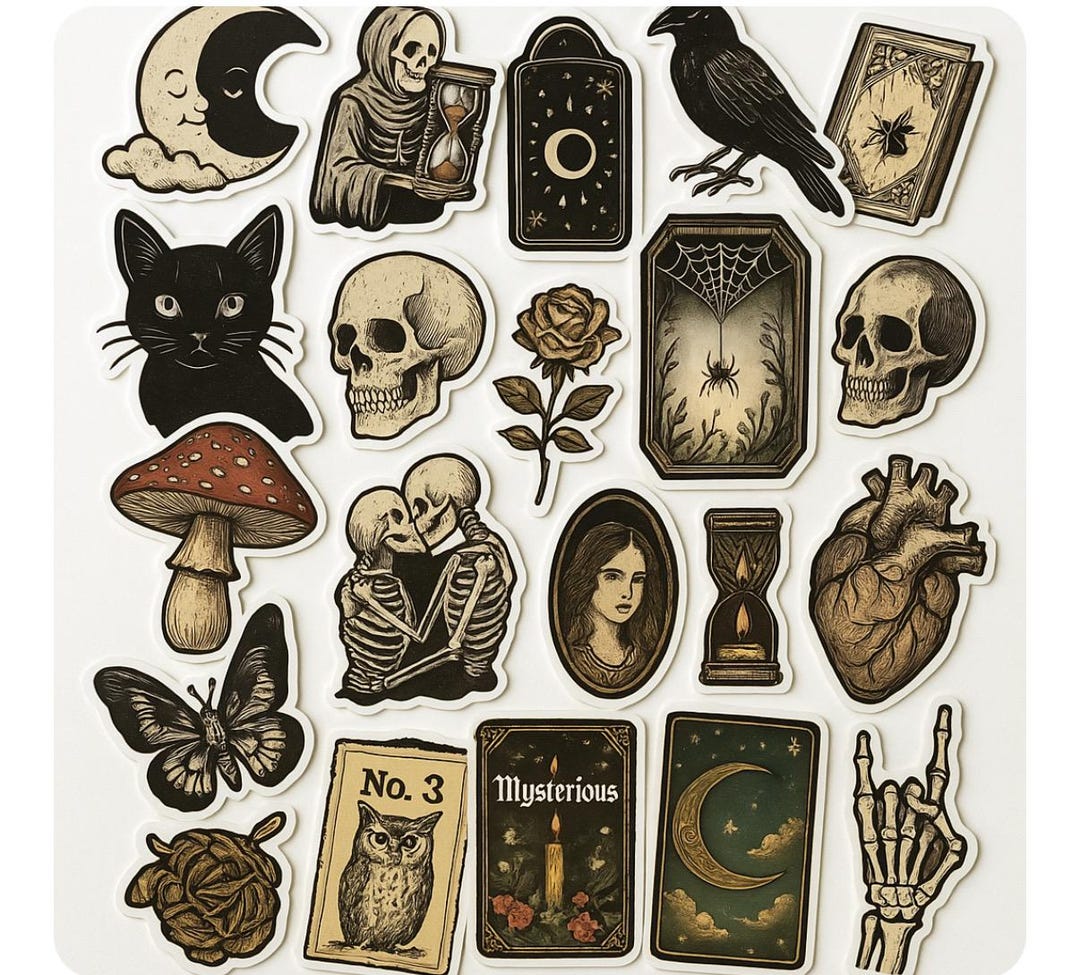 Gothic Sticker Set / Skull Sticker Set / Witch / Coffin / Black Magic ...