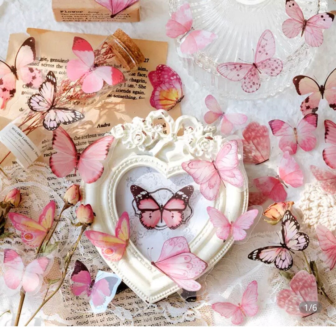 Pink Butterfly Sticker Set, Watercolour Insect Stickers, Butterflies ...