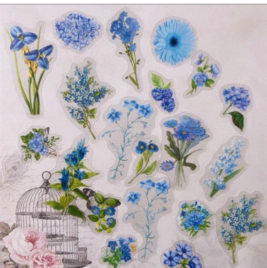 10 Set Blue Floral Stickers Flower Plants Craft Stickers - Etsy
