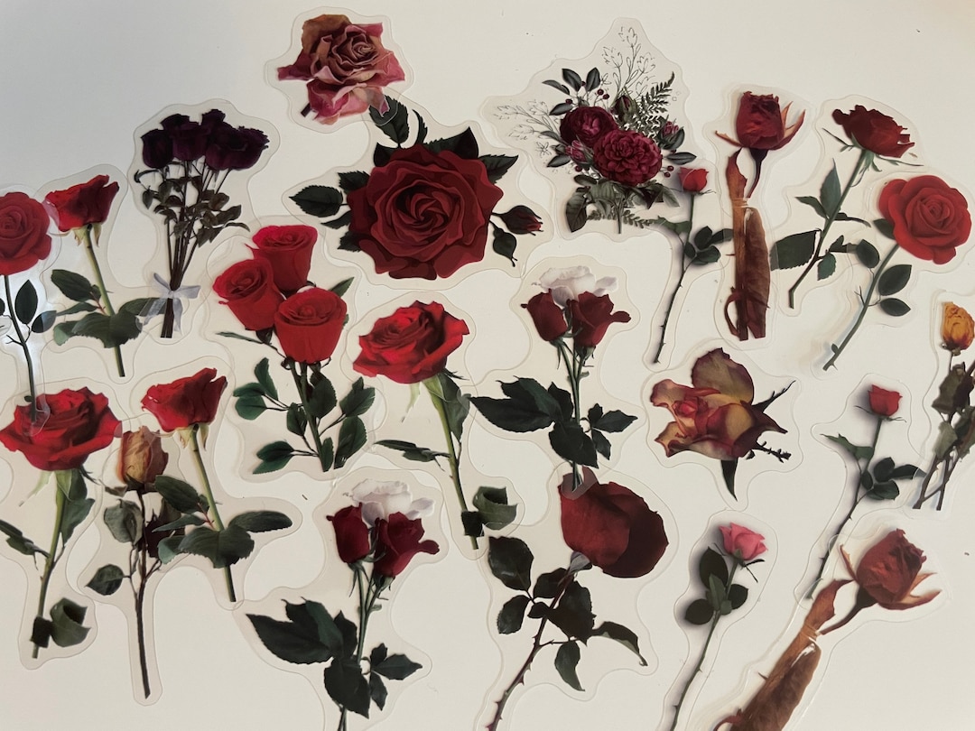 Dark Red Rose Pink Flowers Sticker Set, Rose Stickers, Wild Flower ...