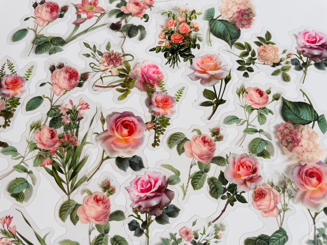 Pink Rose Sticker Set, Pink Rose Stickers, Wild Flower Bouquet Stickers ...