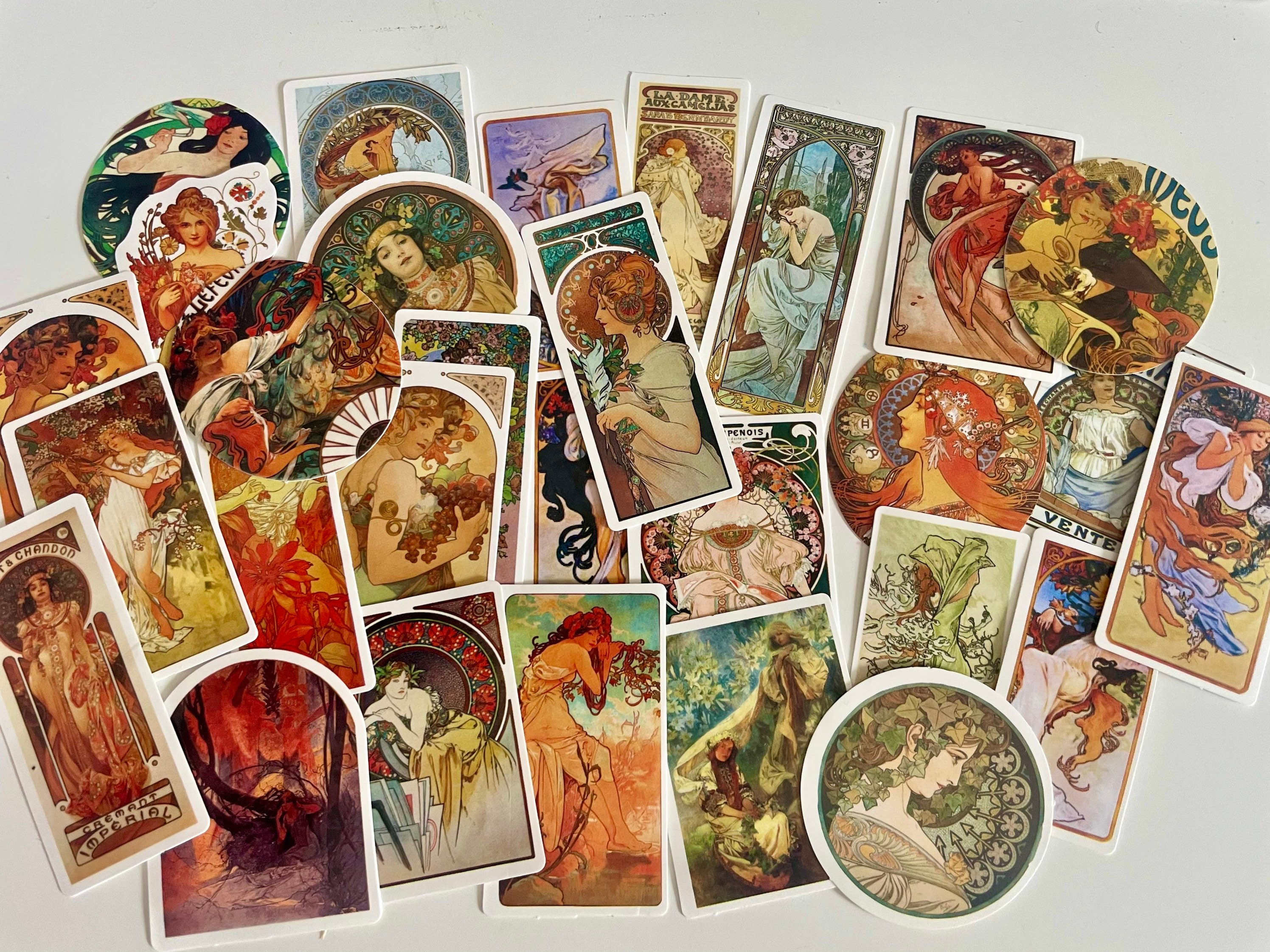 10 Mucha Art Nouveau Vinyl Stickers, Female Art,, Scrapbook, Journaling ...