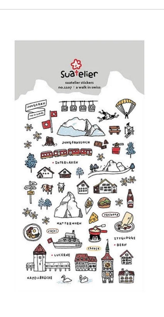 Suatelier A Walk in Swiss, Switzerland Stickers, Holiday Themed ...