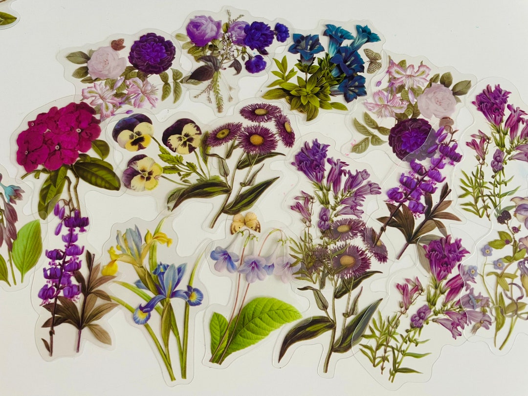 Purple Flowers Sticker Set, Wild Flower Bouquet Stickers, Pansy ...