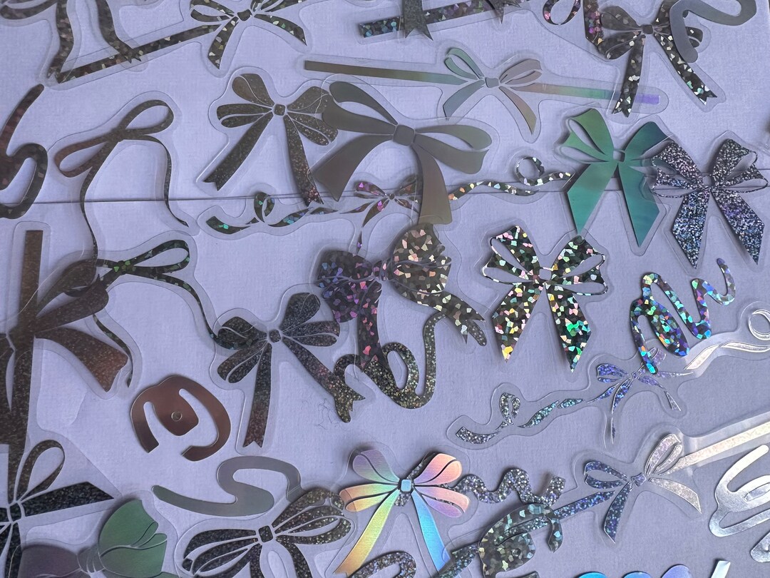 Silver Ribbon Stickers, Bow Stickers, Holographic, Cute Stickers, Craft ...