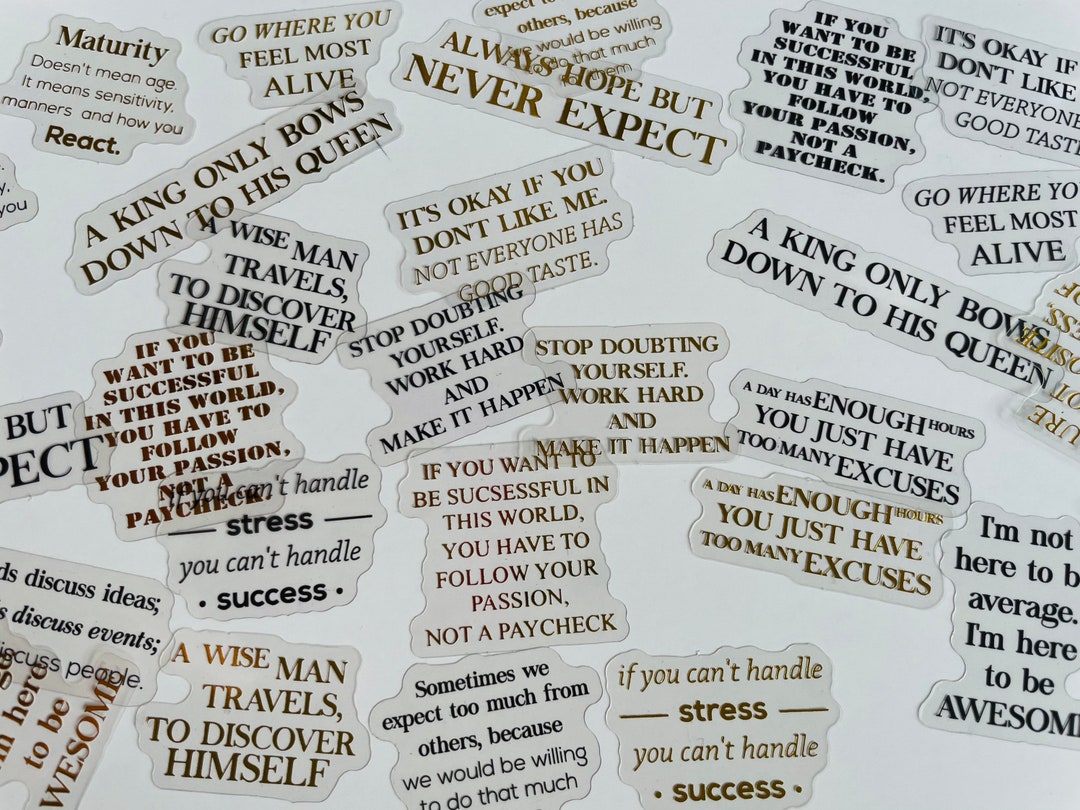 Set of Black and Gold Silver Positivity and Quote Stickers. Waterproof ...