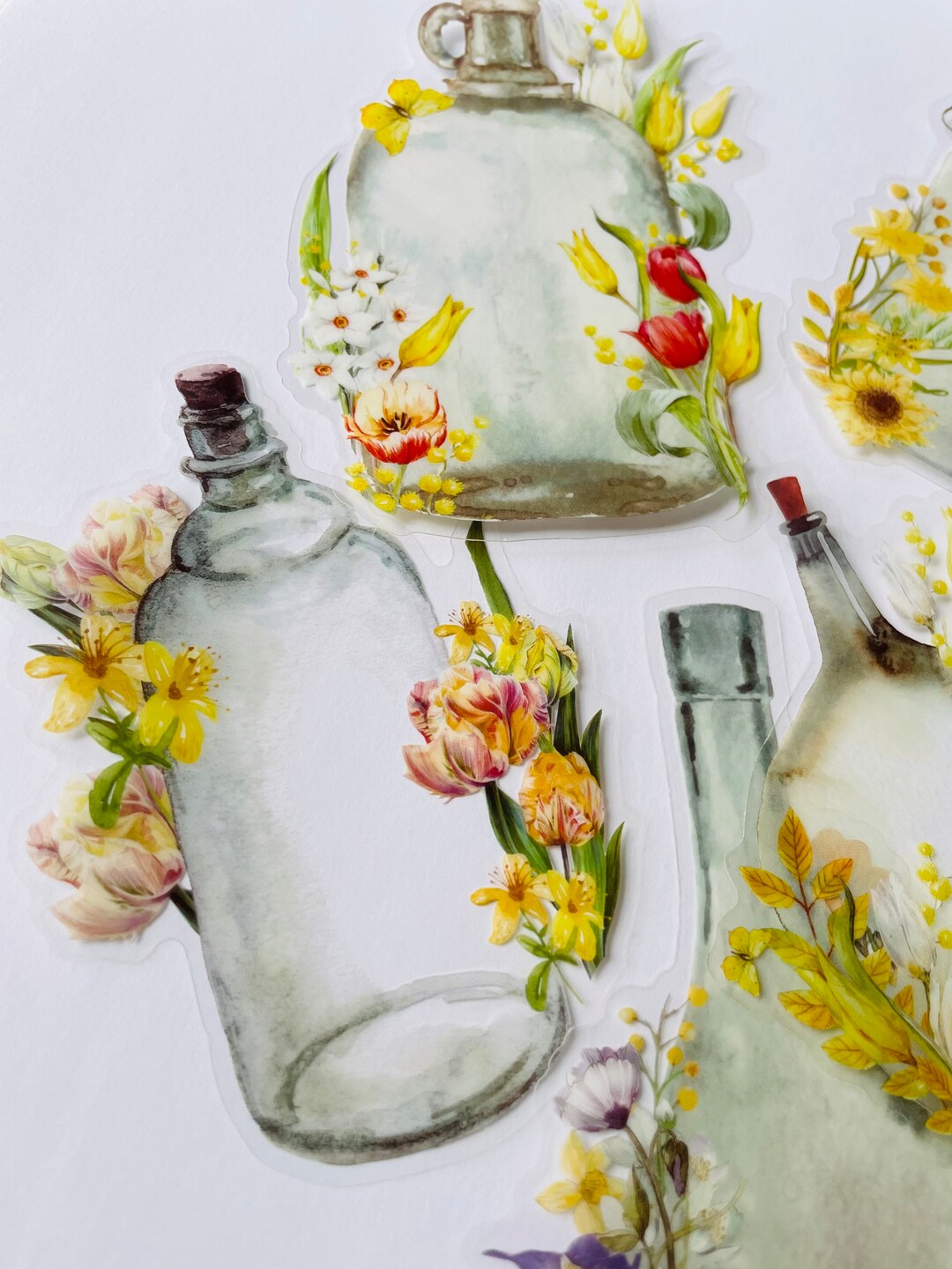 Vintage Bottle Floral Stickers Fairy Garden Glass Floral - Etsy