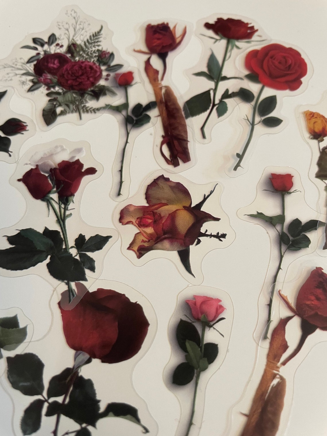 Dark Red Rose Pink Flowers Sticker Set, Rose Stickers, Wild Flower ...
