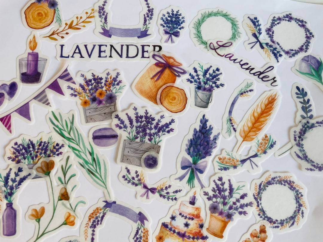 10 Purple Lavender Sticker Set, Lilac Stickers, Wild Flower Bouquet ...