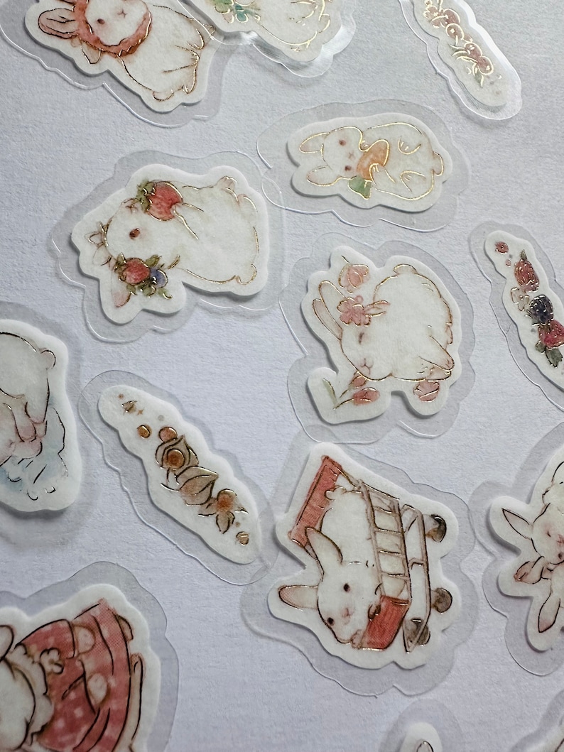 Set of Watercolour Bunny | Cat | Rabbit Animal Stickers | Tiny Stickers ...