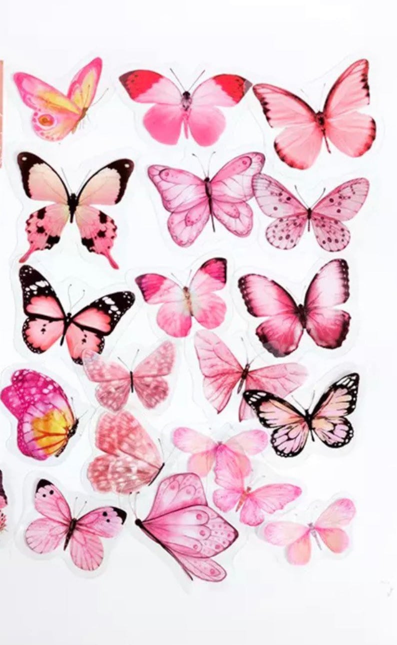 Pink Butterfly Sticker Set, Watercolour Insect Stickers, Butterflies ...