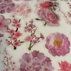 Pink Blossom Flowers Sticker Set, Sakura Blossom Stickers, Lily, Peony ...